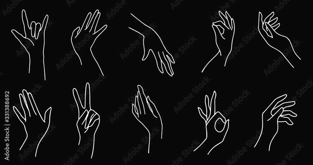 Hands silhouette minimalist collection. Trendy female hands outlines ...