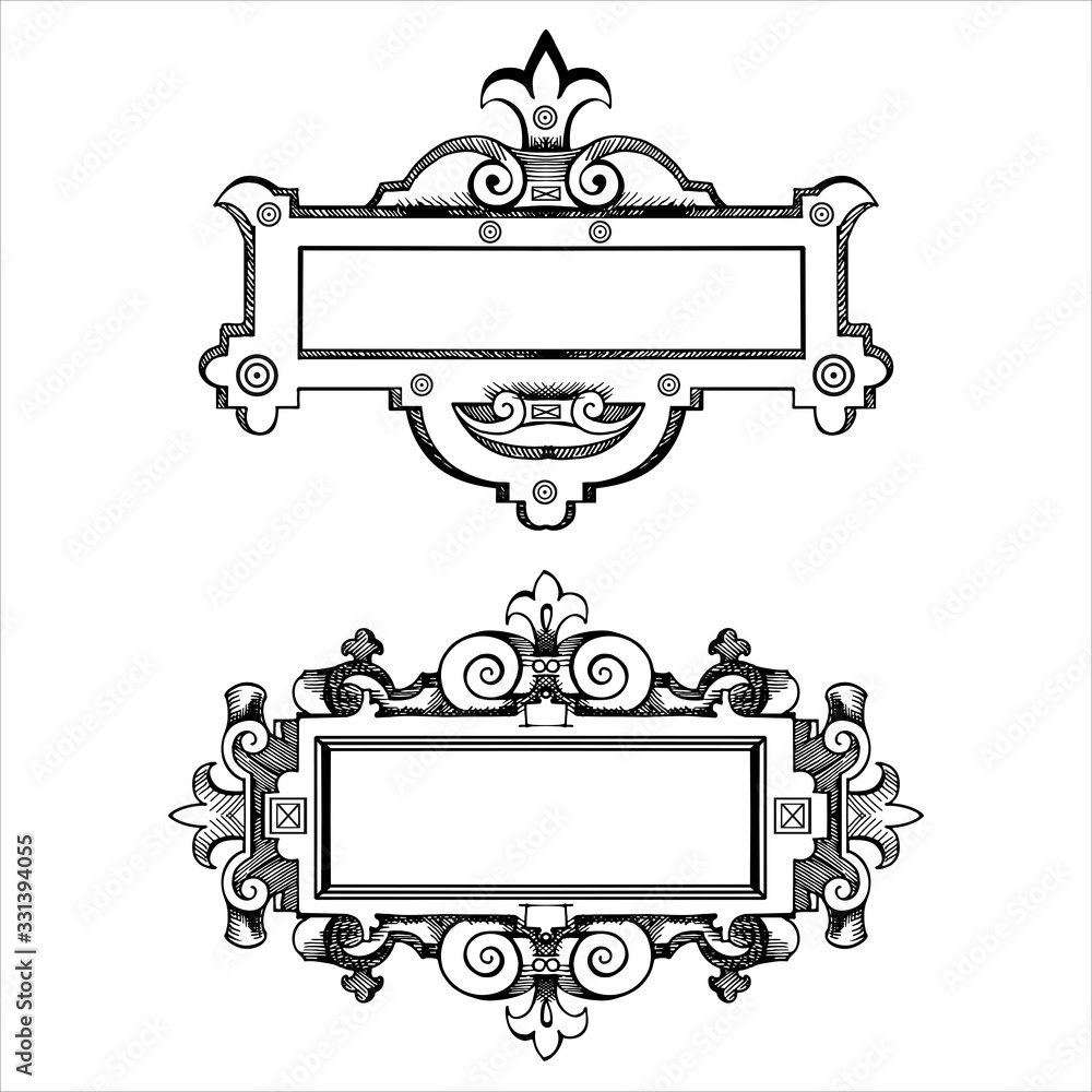 Cartouche for an old geographical map. Ancient frame for the signature ...