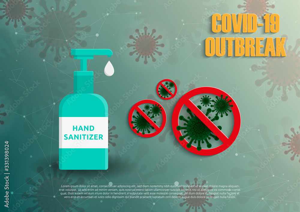 Use hand sanitizer sign. Hand sanitizer dispenser with stop bacteria ...