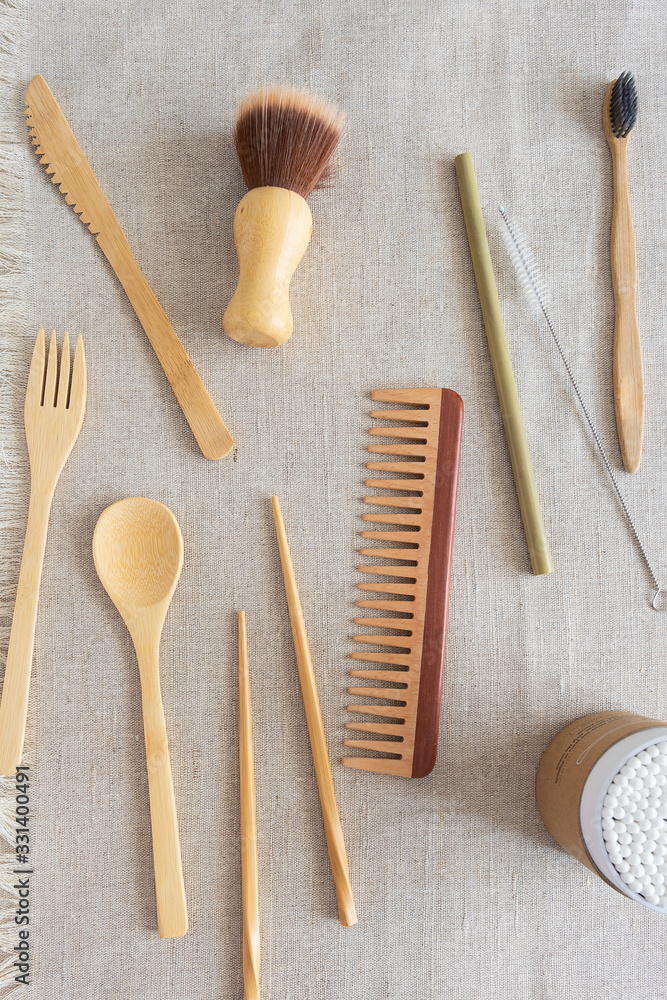 Eco friendly essentials, knife, fork, spoon, bamboo straw ,wood hair ...
