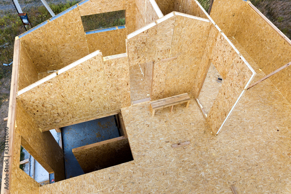 Construction of new and modern modular house. Walls made from composite ...