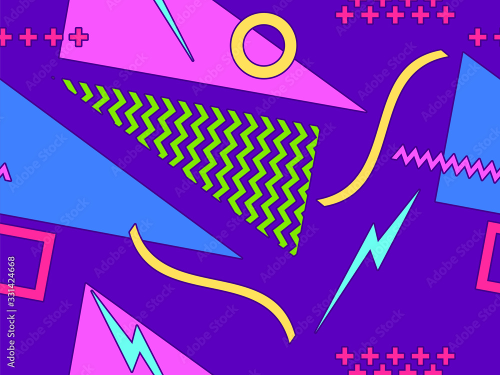 80s geometric shapes memphis style seamless pattern. Eighties print ...