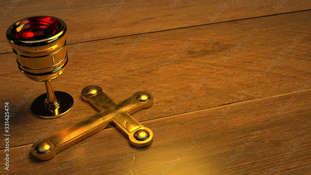 Holy grail gold cross on wood 3d rendering for Holy Week content Stock ...