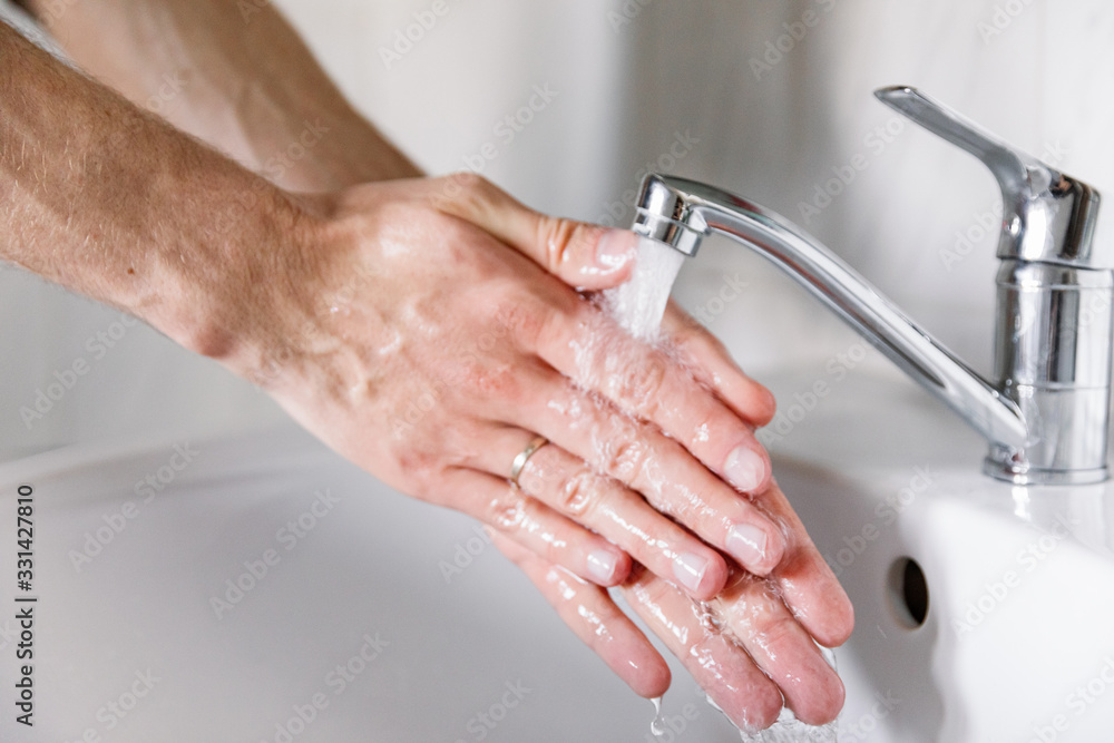 Washing hands under the water tap or faucet without soap. Global Hand ...