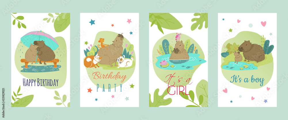 Poster Capybara animal in cartoon style, vector illustration ...