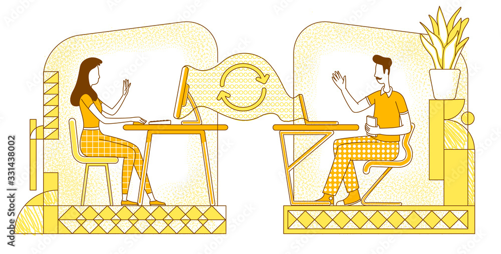 Video conferencing flat silhouette vector illustration. People ...
