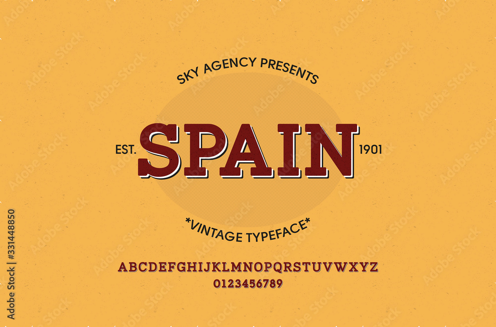Vintage style font and alphabet for different designs. Spain typeface ...