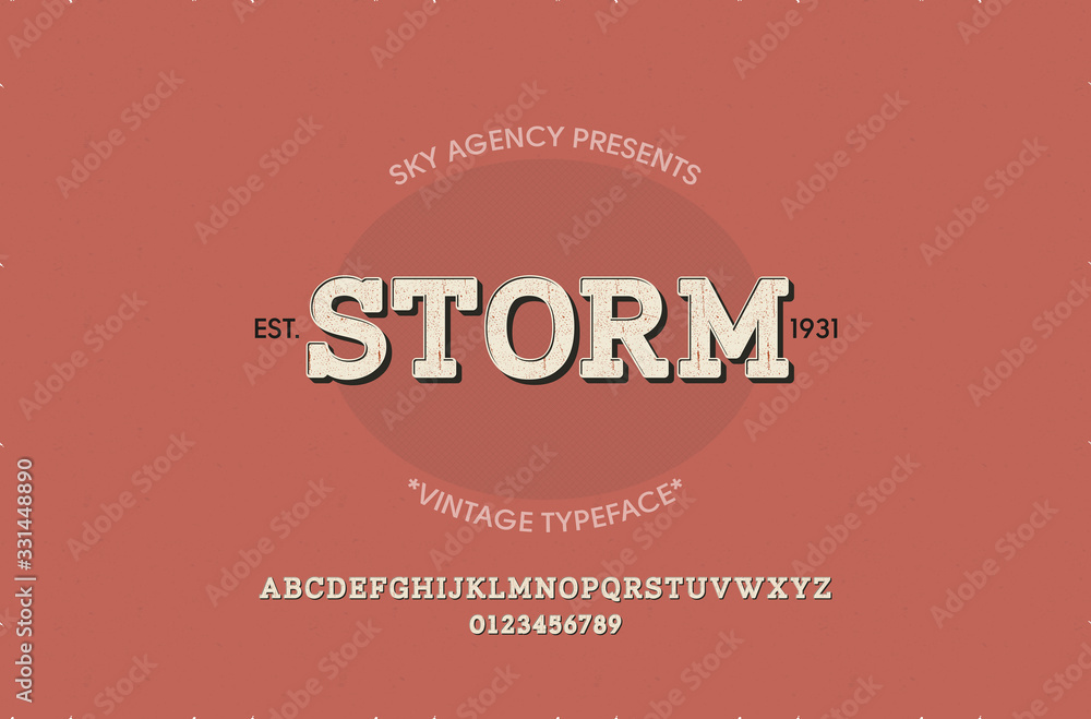 Vintage style font and alphabet for different designs. Storm typeface ...