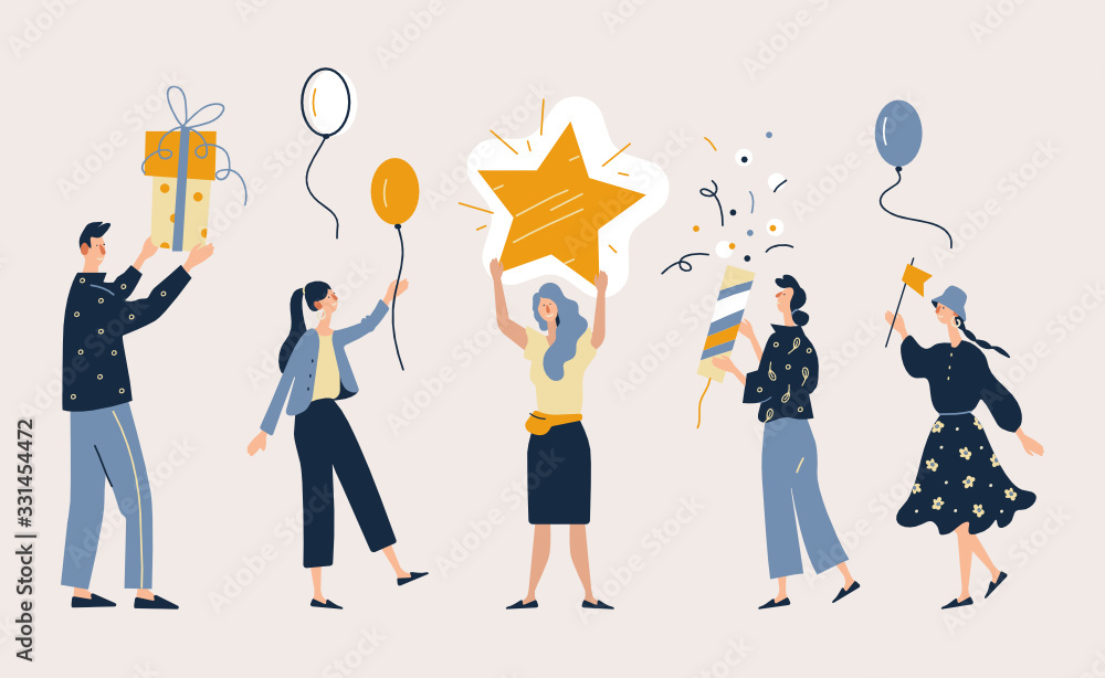 Happy people celebrate an important event. Joyful emotions set ...