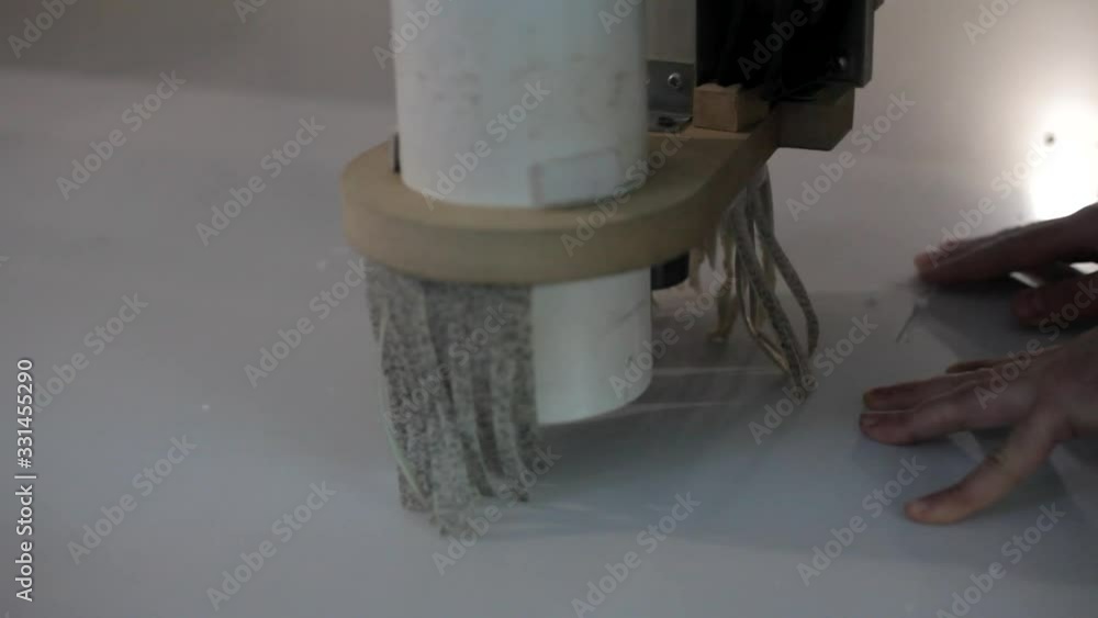 Machine for cutting plastic and wood. The work of the machine. Tablet ...