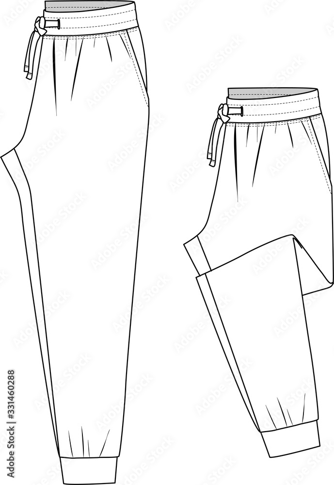 Sweatpants fashion flat sketches. Apparel template Stock Vector | Adobe ...