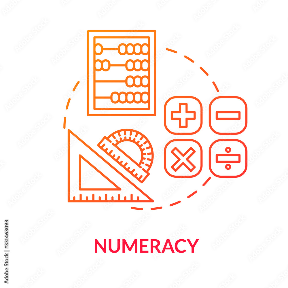 Numeracy red concept icon. Mathematical calculations. Ability to ...