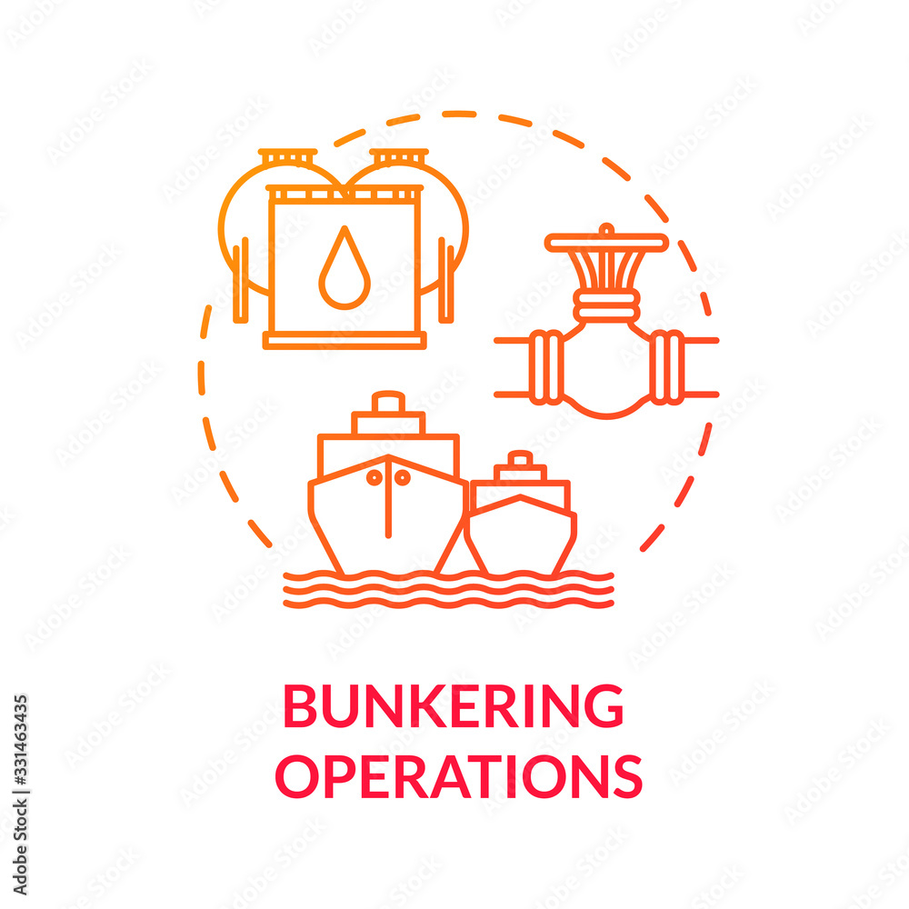 Bunkering operation red concept icon. Supplying ship with fuel ...