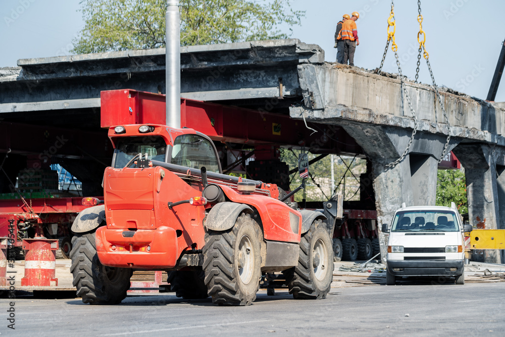 Constuction site heavy machinery industrial background. Telescopic ...