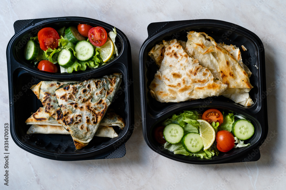 Turkish Take Away Food Gozleme Made with Flat Bread and Salad in ...