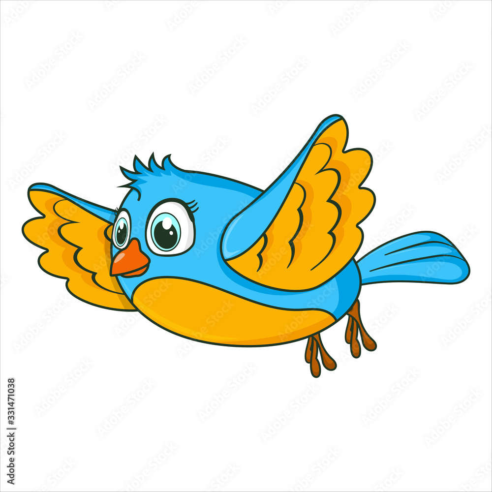 Bird. Cute Young Flying bird isolated on white background. Happy exotic ...