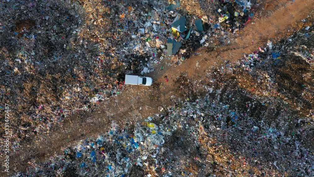 Aerial top view, large garbage pile at sorting site. Garbage pile in ...