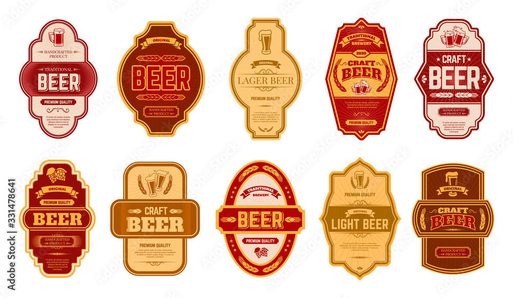 Beer vintage labels. Retro beers brewery badges, alcohol craft vintage ...