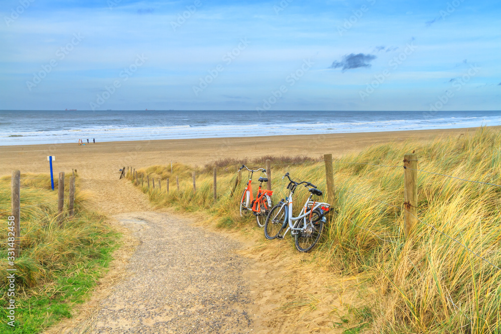 Beautiful seaside landscape - coast of South Holland with grass covered ...