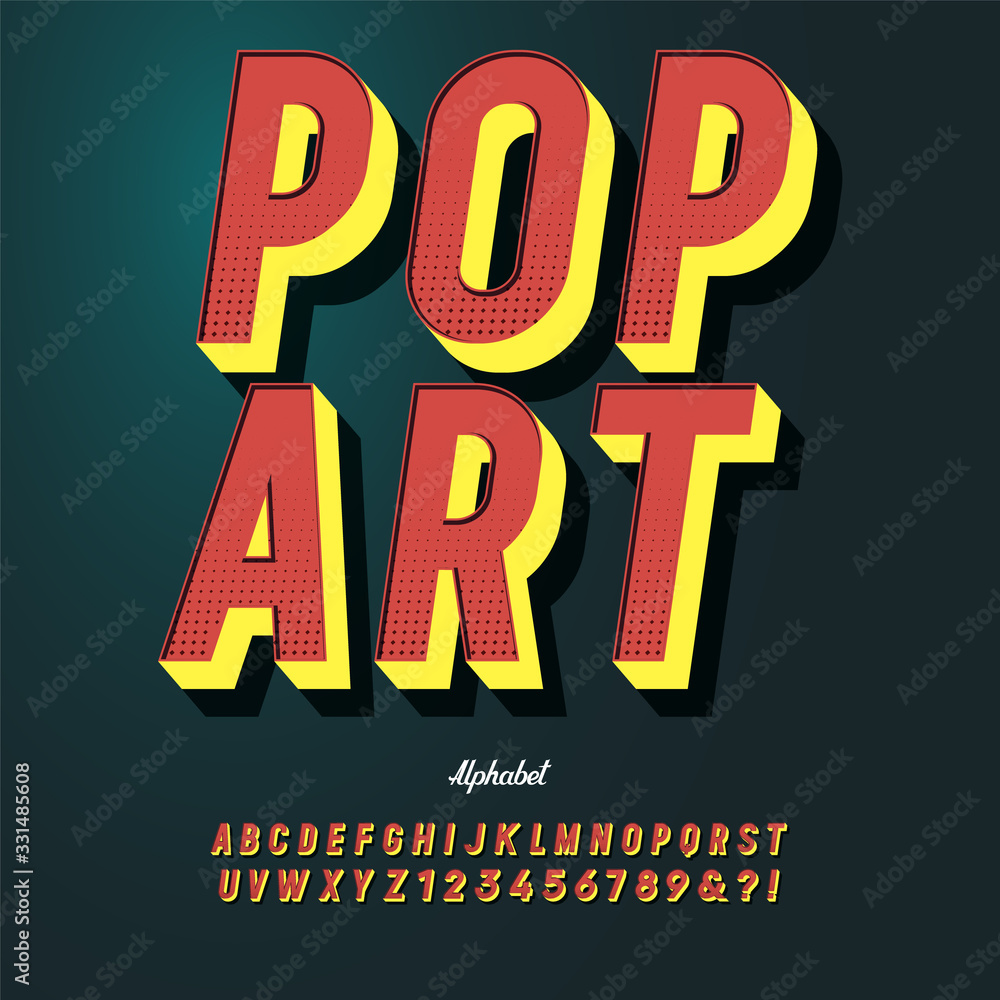 Slanted 'Pop Art' Vintage 3D Sans Serif Font. Colorful Alphabet. Retro ...
