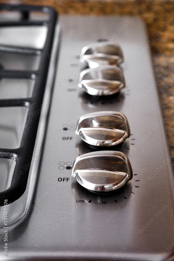 Gas stove control dial knobs, a place where germs collect Stock Photo ...