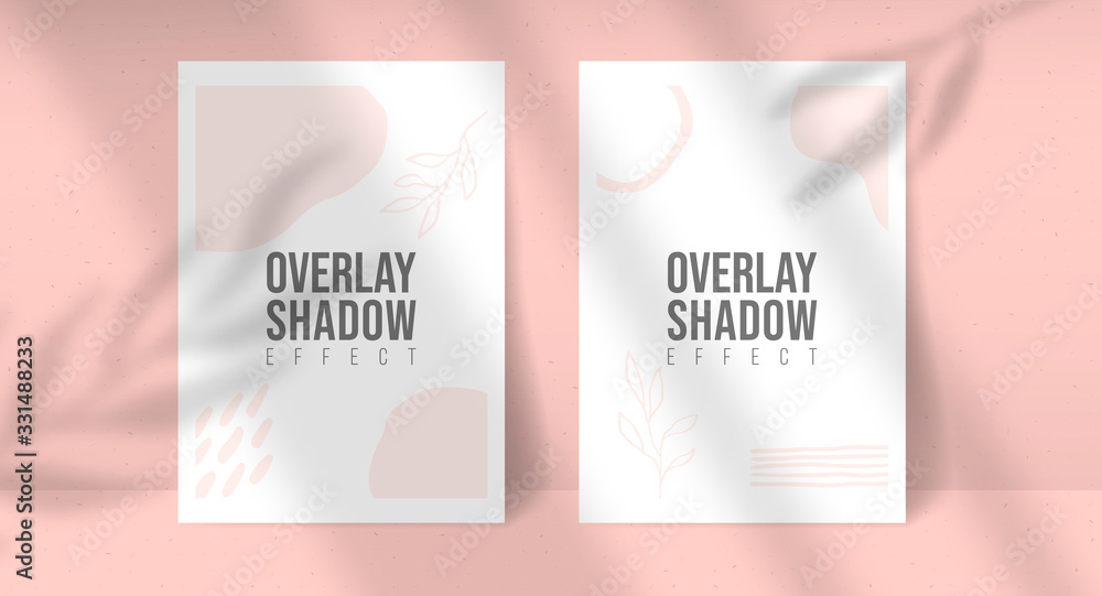 Shadow Overlay Plant Vector Mockup two A4 Paper sheets. Shadows overlay ...