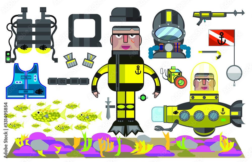 Frogman diver paper doll make your own scene graphic resource Stock ...