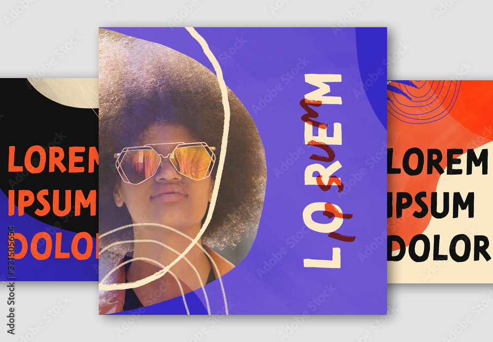 Set of Social Media Posts with Hand-Drawn Elements Stock Template ...