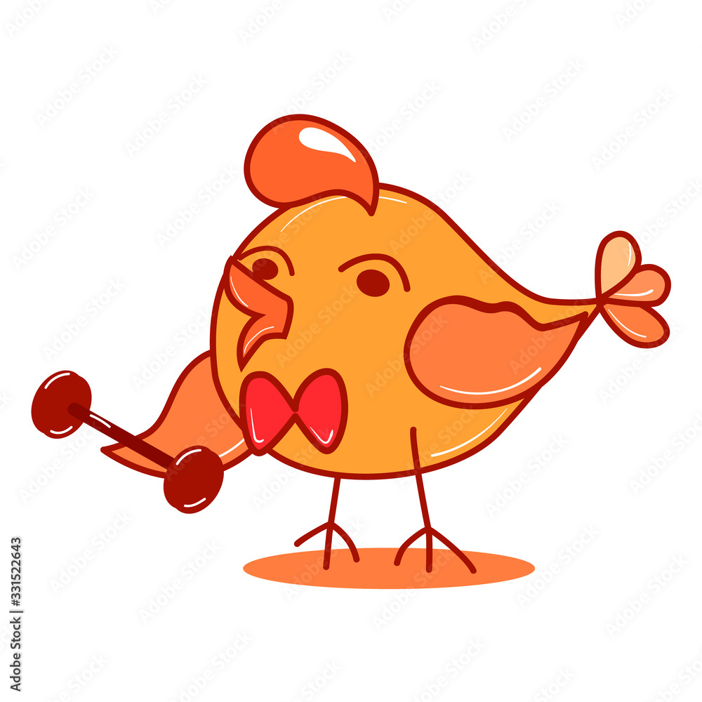 Vector drawing of a sports yellow bird with dumbbell in the wing with a ...