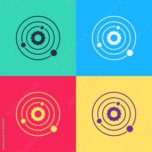 Pop art Solar system icon isolated on color background. The planets ...