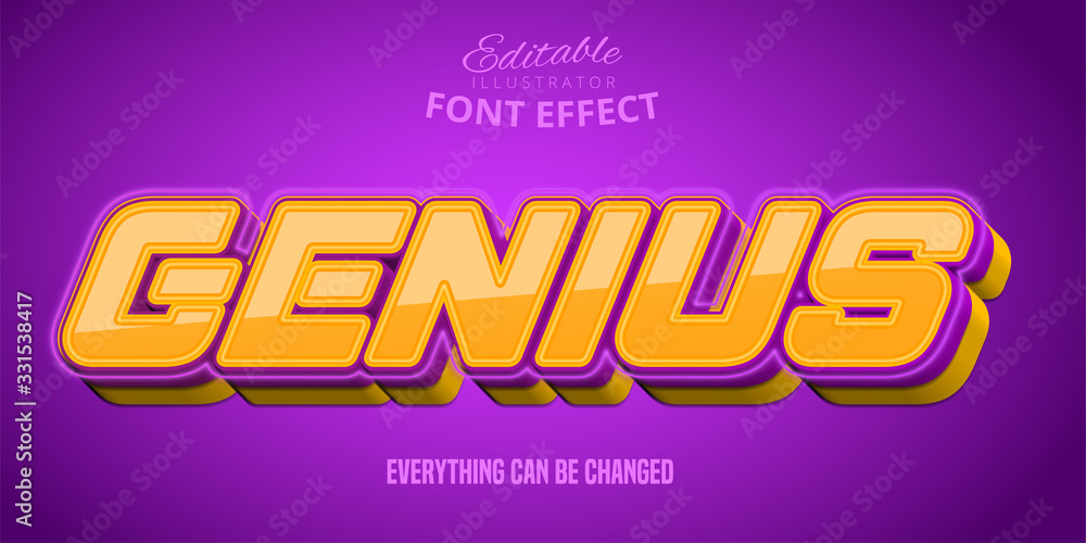 Genius text, 3d purple and orange editable font effect Stock Vector ...