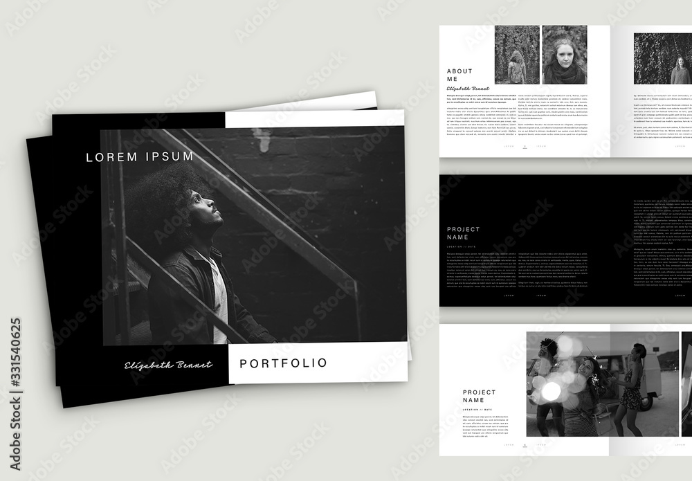 Black and White Portfolio Layout Stock Template | Adobe Stock