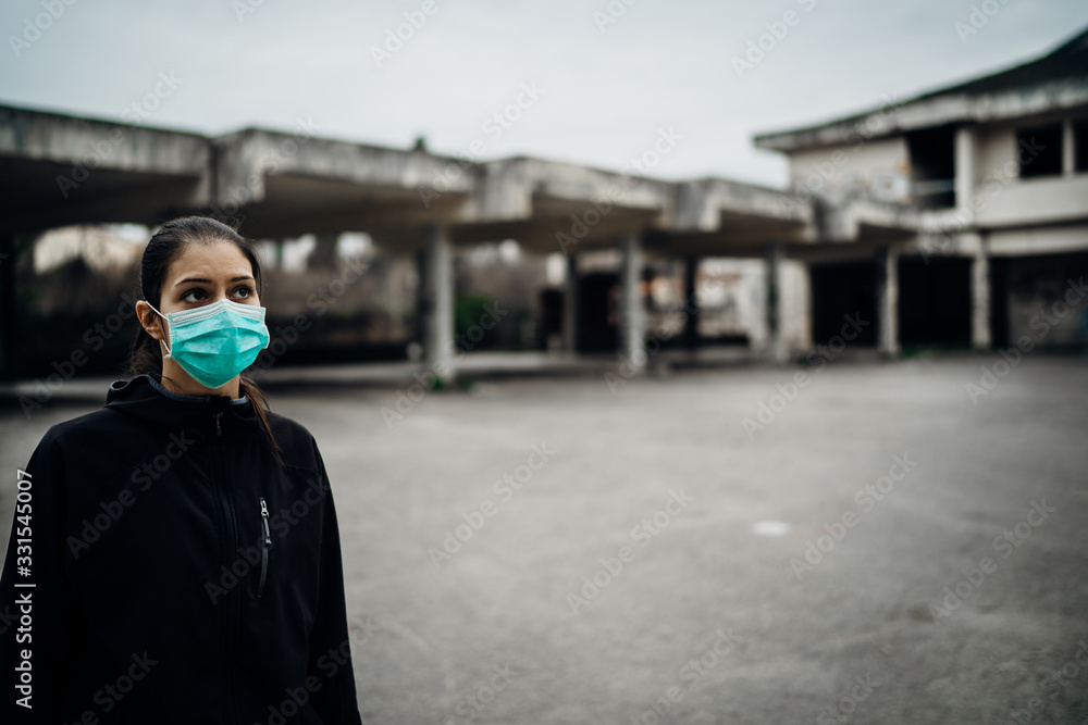 Concerned woman wearing a mask.Activities in time of epidemic/pandemic ...