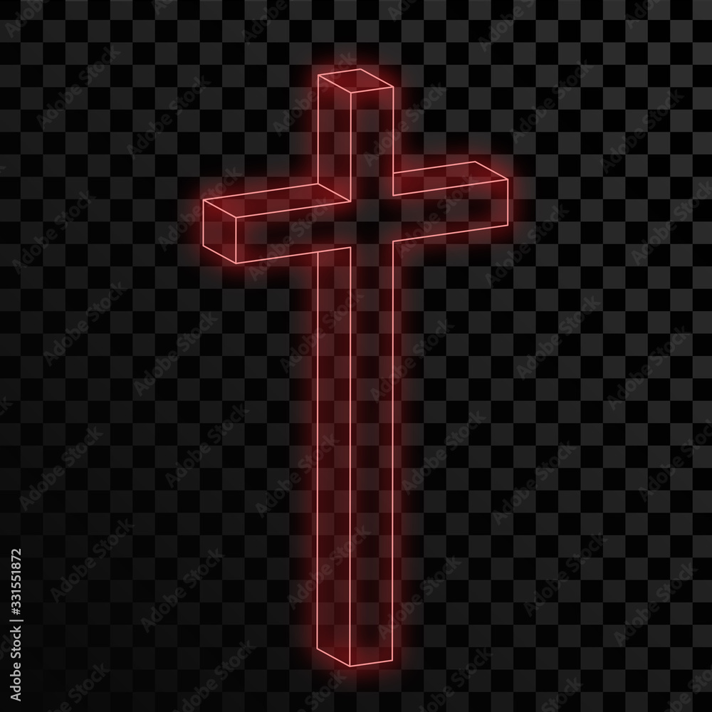 Red neon glowing Christian Cross on transparent background. Vector ...