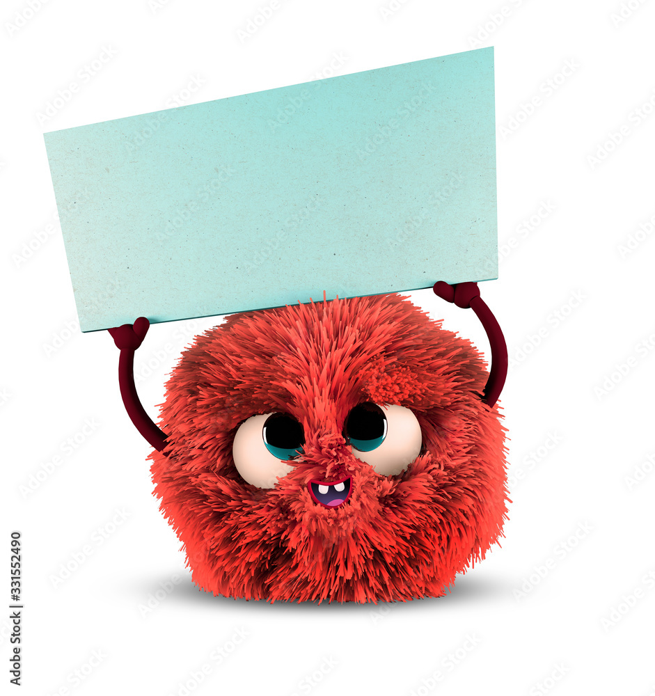 red furry monster with poster Stock Illustration | Adobe Stock