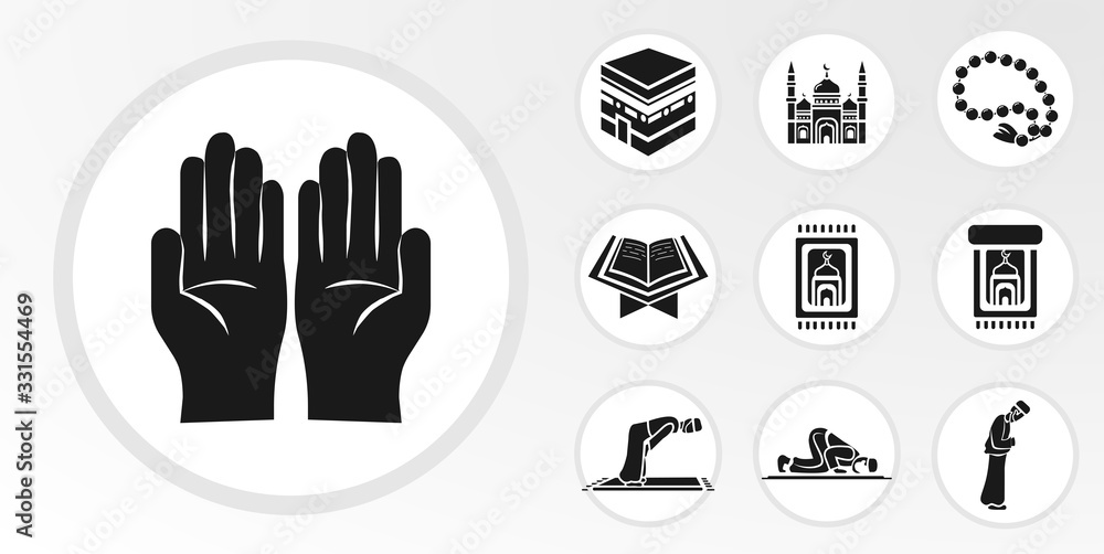 islam icon set with Quran, kaaba, mosque icon Stock Vector | Adobe Stock