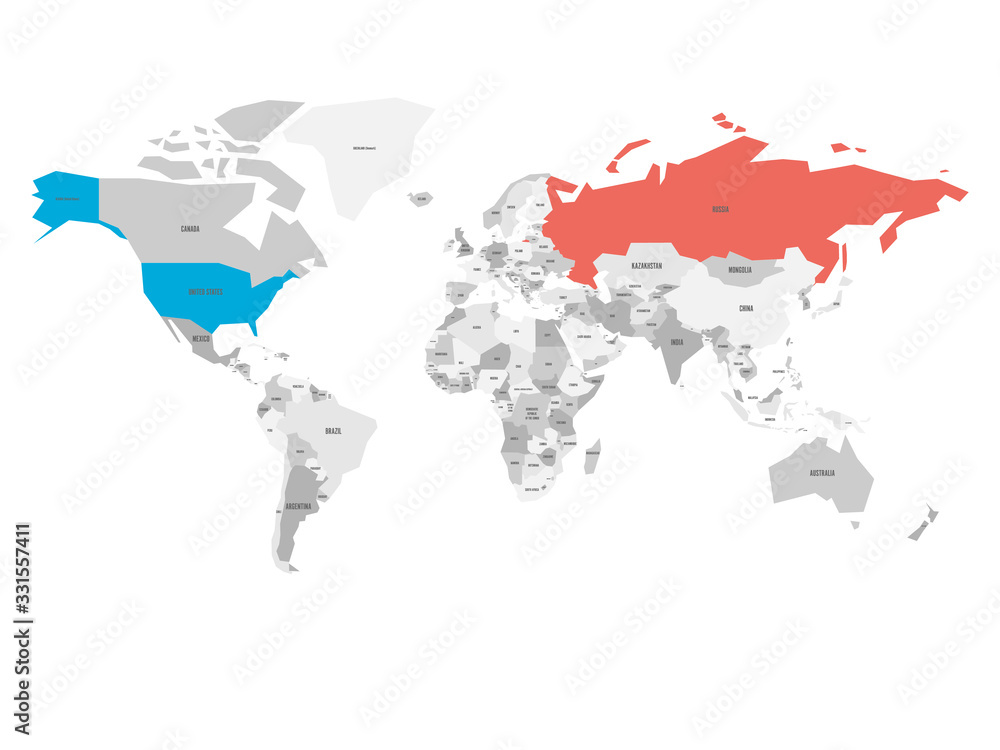 Vetor de United States and Russia highlighted on political map of World ...