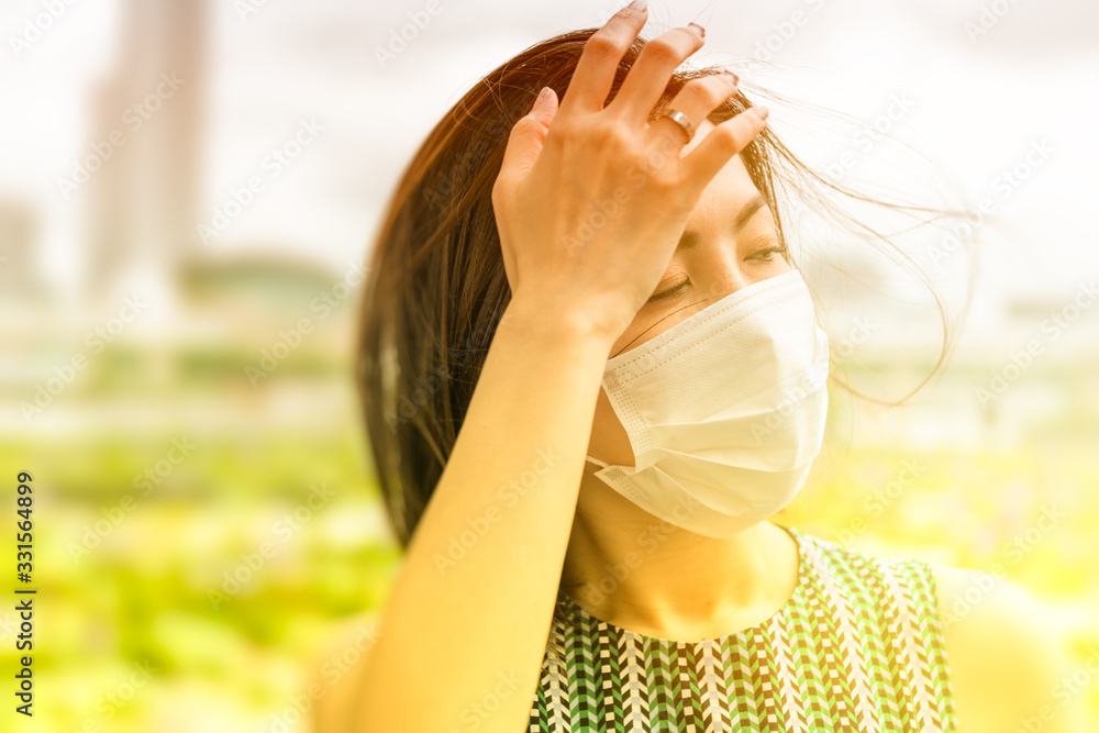Desperation for virus outbreak. Asian woman desperate wearing mouth ...