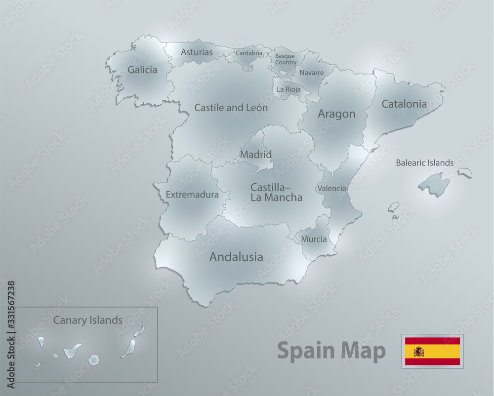 Spain map and flag, administrative division, separates regions and ...