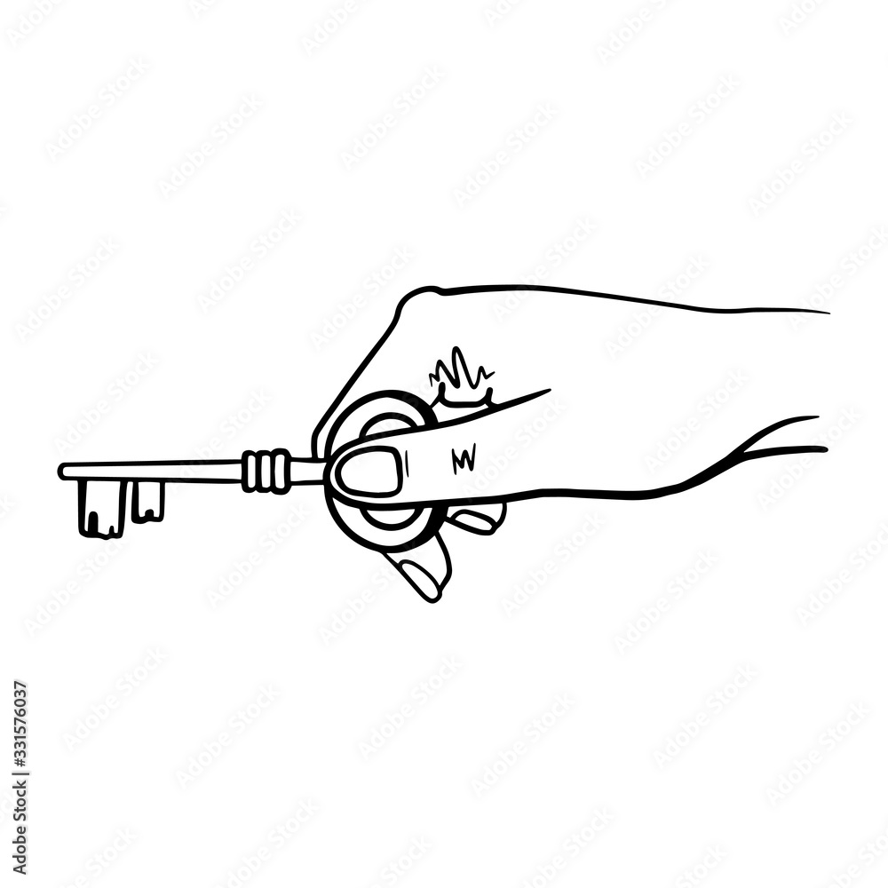 Human Hand Holding Keys. Black and White Vector Illustration Graphic ...
