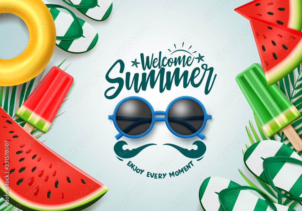 Summer vector banner design. Welcome summer text with sunglasses ...