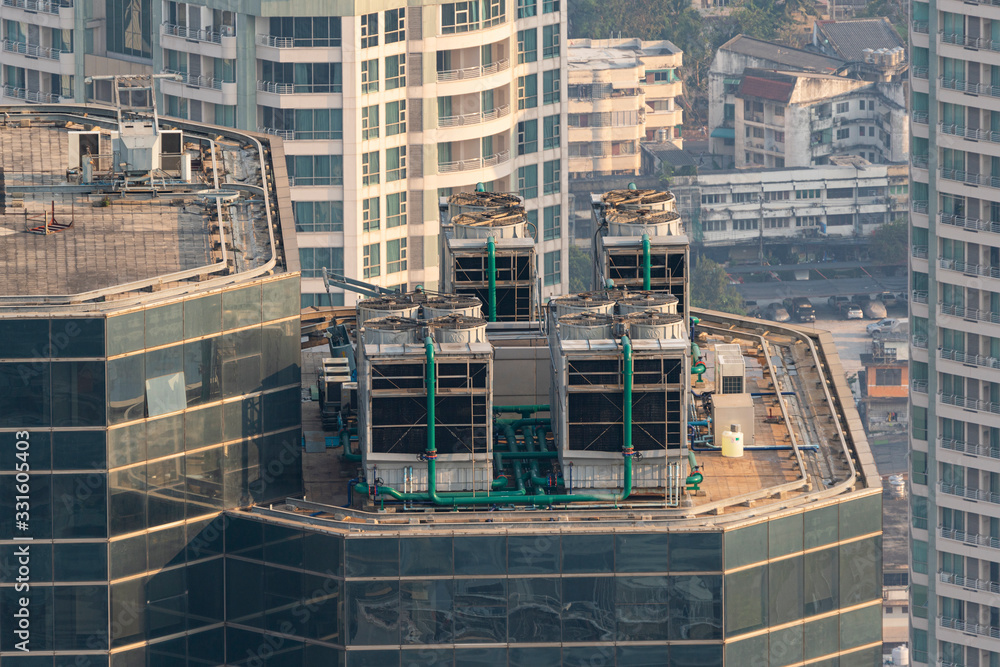 Cooling tower on the top of high rise building,The Cooling is system of ...