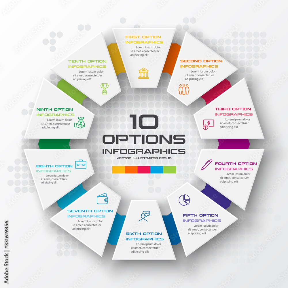 Decagon for infographics,Diagram with 10 options,Vector template for ...