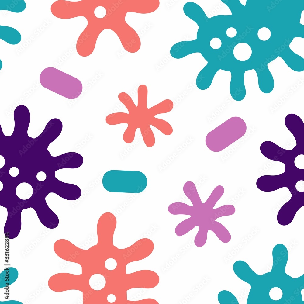 Vector seamless pattern with viruses, bacteria, microorganisms, cells ...