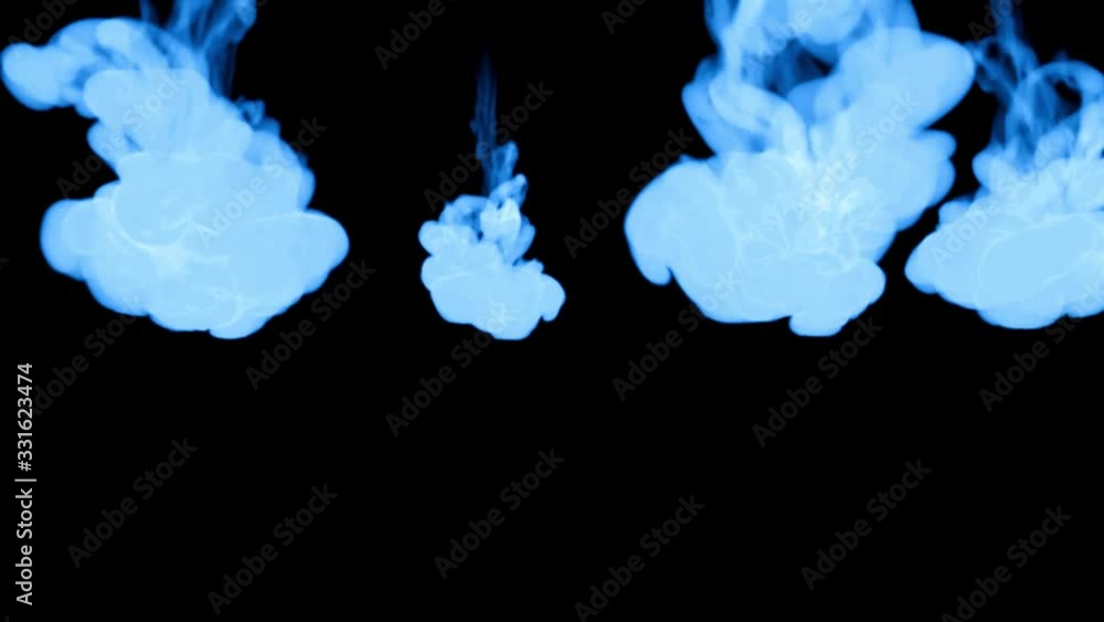 Blue smoke or color paint drops in water or falling or travelling down ...