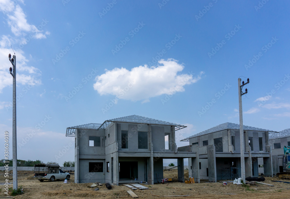 Construction progress in a real estate property project site, people ...