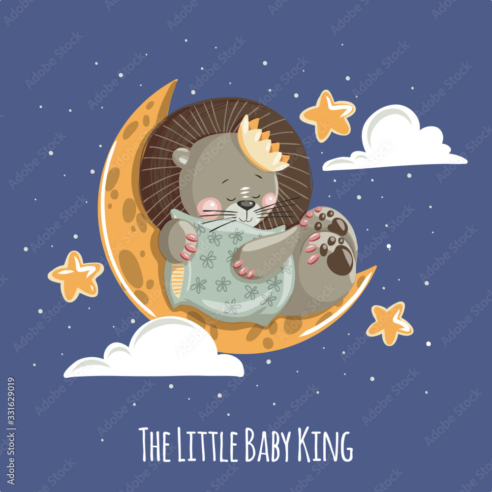 Little Baby lion king sleeping on moon Stock Vector | Adobe Stock