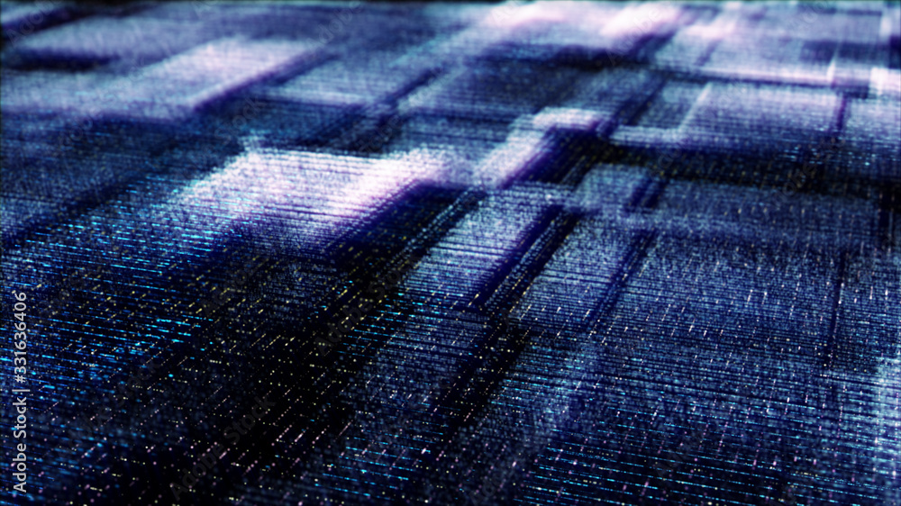 Futuristic digital generated image abstract matrix particles de-focus ...