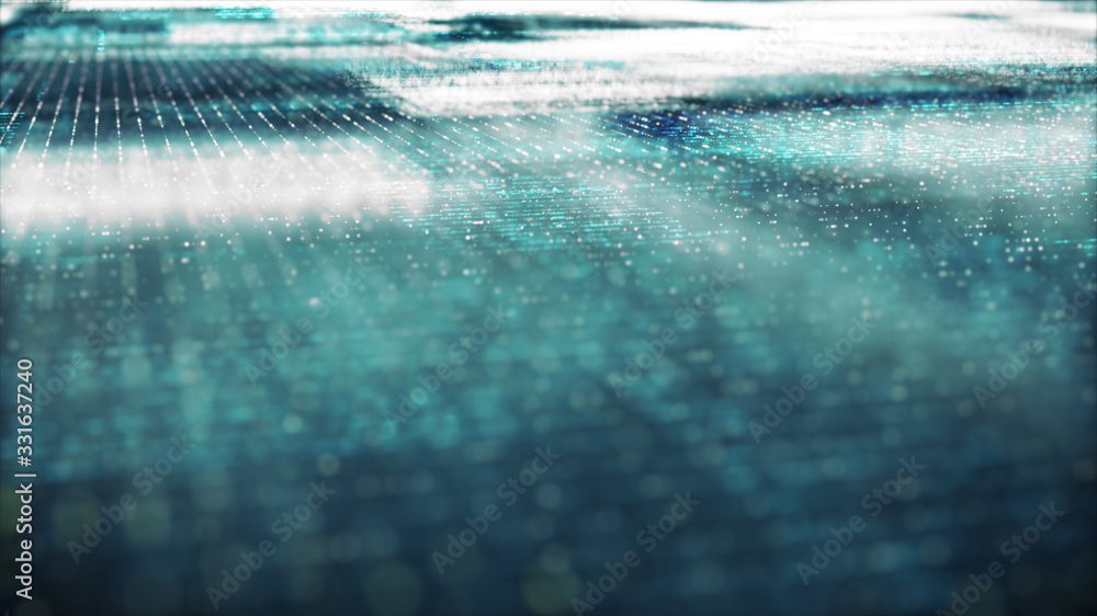 Futuristic digital generated image abstract matrix particles de-focus ...