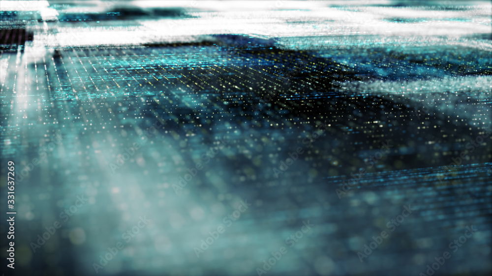 Futuristic digital generated image abstract matrix particles de-focus ...